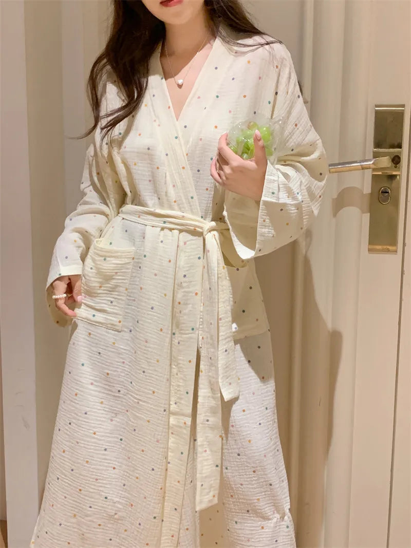 Simple Fresh Polka Dot Print Robe Nightgown Pajamas for Women, New Apr ...