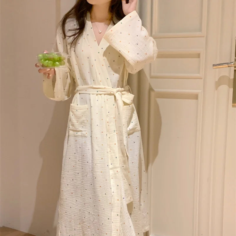 Simple Fresh Polka Dot Print Robe Nightgown Pajamas for Women, New Apr ...