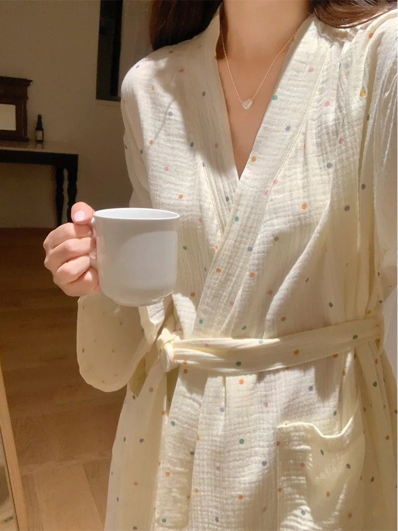 Simple Fresh Polka Dot Print Robe Nightgown Pajamas for Women, New Apr ...